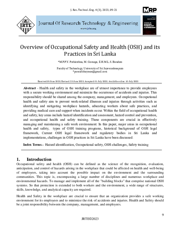 (PDF) Overview of Occupational Safety and Health (OSH) and its ...
