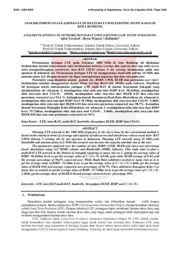 (PDF) Analisis Perencanaan Jaringan Lte Multi-rat Umts Existing Study Kasus Di Kota Bandung