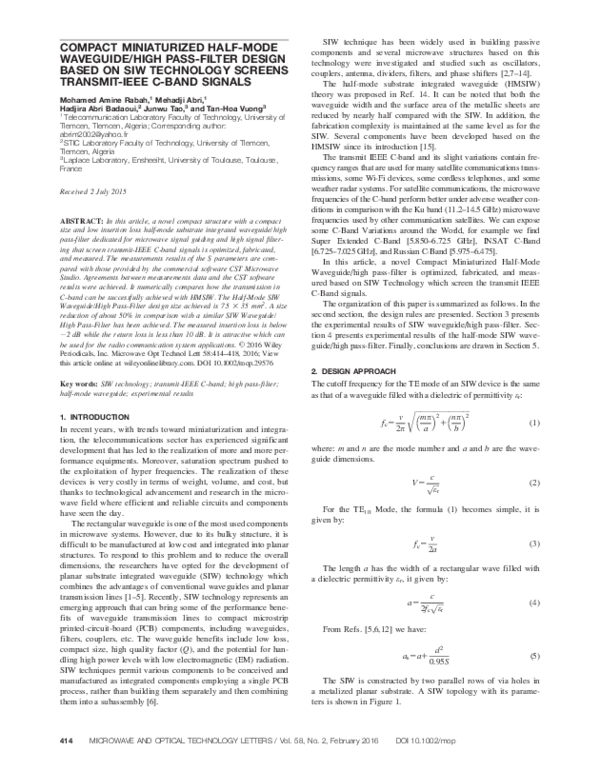 (PDF) Compact miniaturized half-mode waveguide/high pass-filter design ...