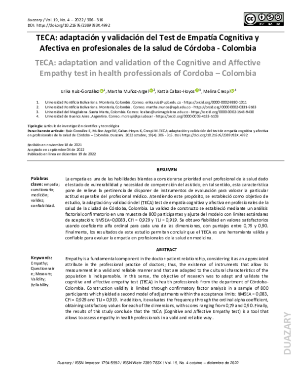 (PDF) TECA: adaptación y validación del Test de Empatía Cognitiva y ...