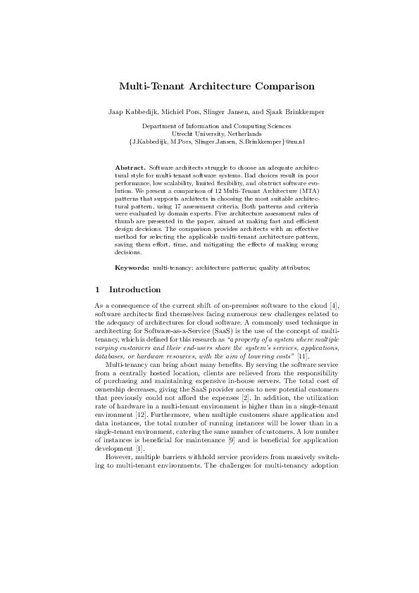 (PDF) Multi-tenant Architecture Comparison