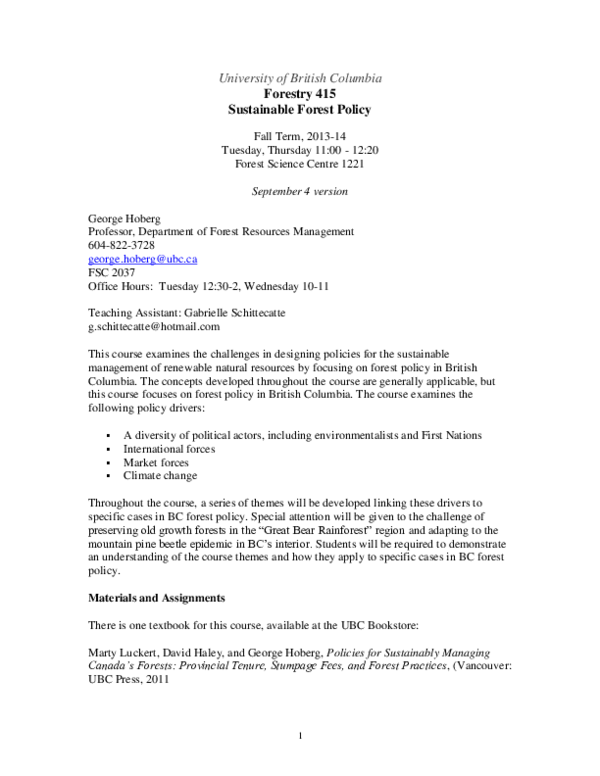 (PDF) Forestry 415 Sustainable Forest Policy