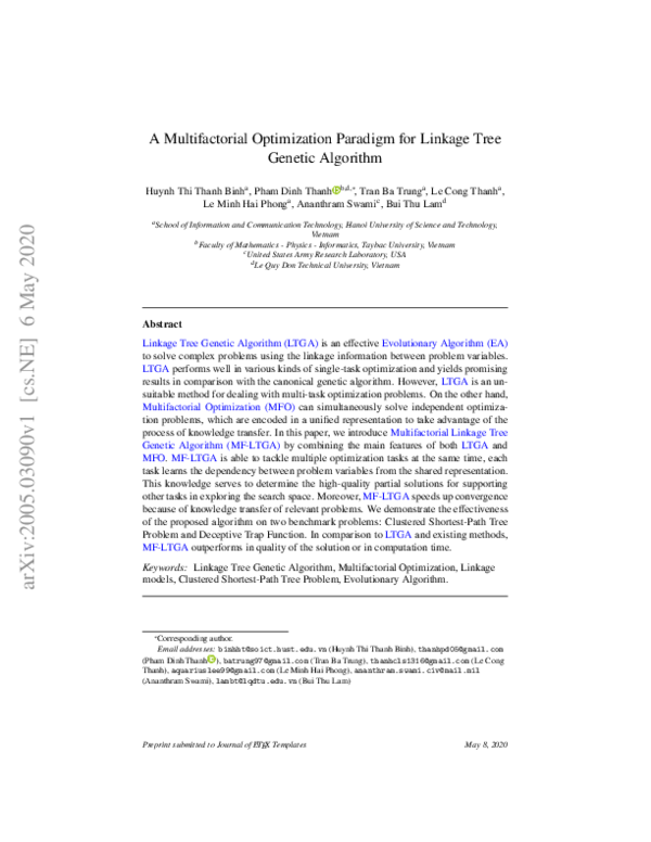 (PDF) A multifactorial optimization paradigm for linkage tree genetic algorithm