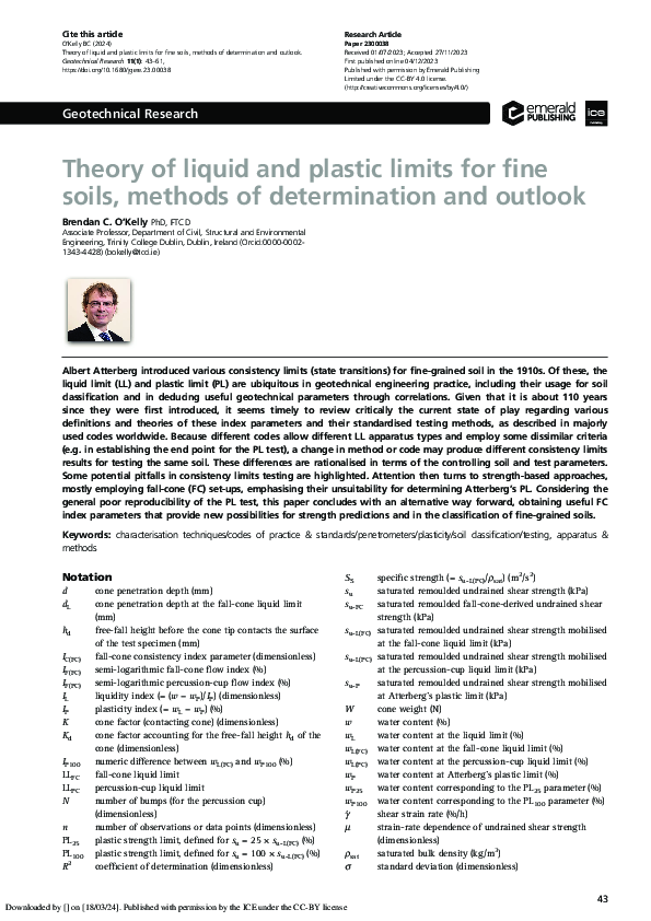 (PDF) Theory of liquid and plastic limits for fine soils, methods of ...