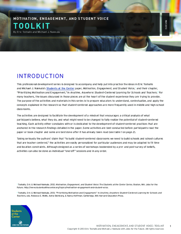 (PDF) Motivation, Engagement, and Student Voice: Toolkit