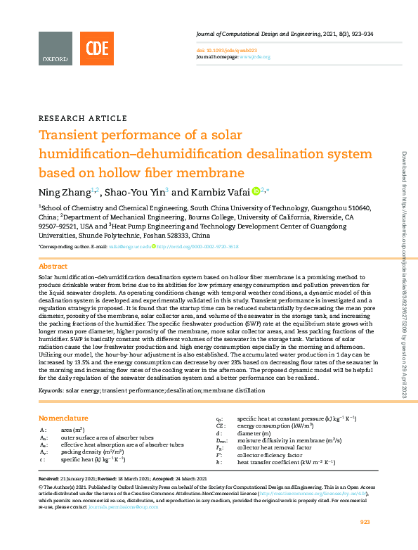 (PDF) Transient performance of a solar humidification–dehumidification ...