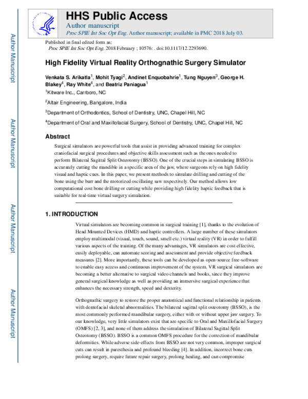 (PDF) High Fidelity Virtual Reality Orthognathic Surgery Simulator