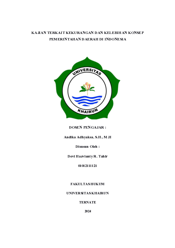 Pdf Kekurangan Dan Kelebihan Konsep Pemerintahan Daerah Di Indonesia