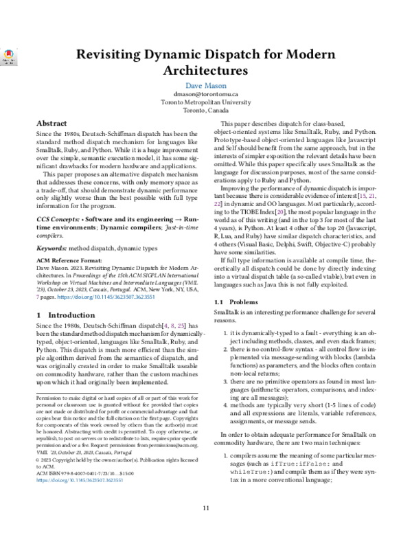 (PDF) Revisiting Dynamic Dispatch for Modern Architectures