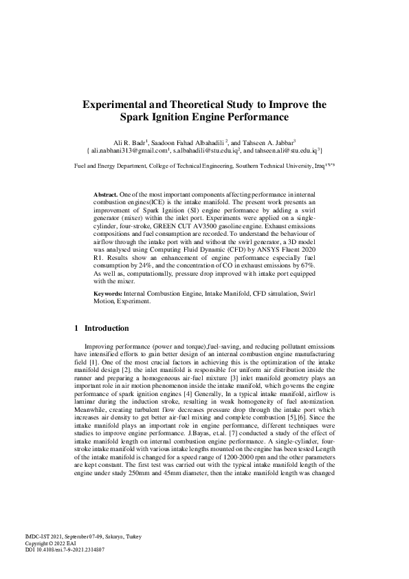 (PDF) Experimental and Theoretical Study to Improve the Spark Ignition ...