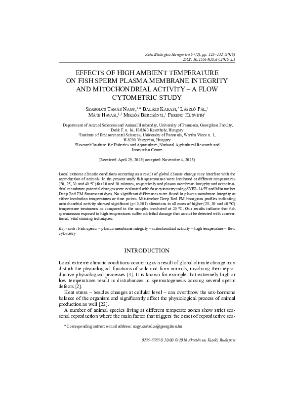 (PDF) Effects of high ambient temperature on fish sperm plasma membrane integrity and ...