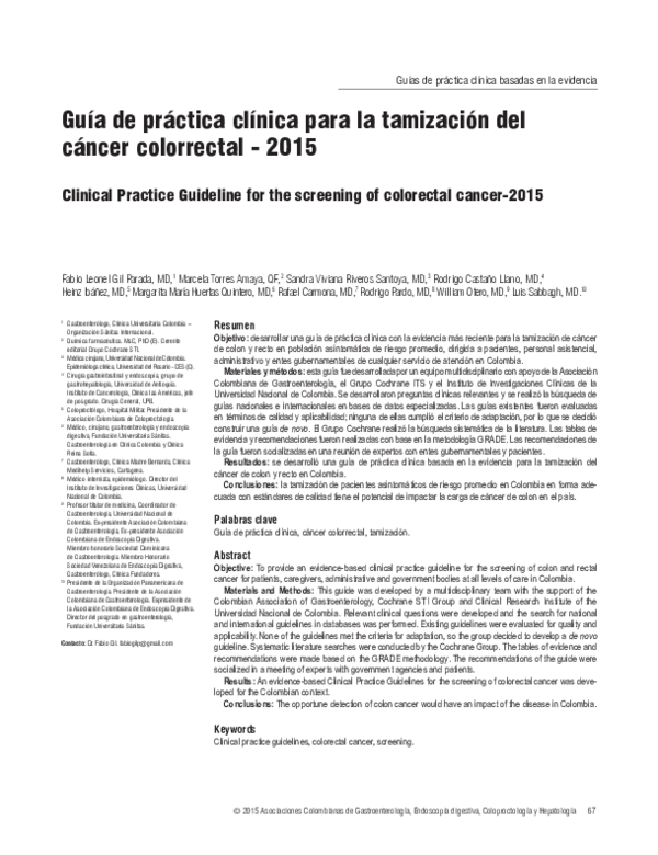 (PDF) Clinical Practice Guideline for the screening of colorectal cancer-2015