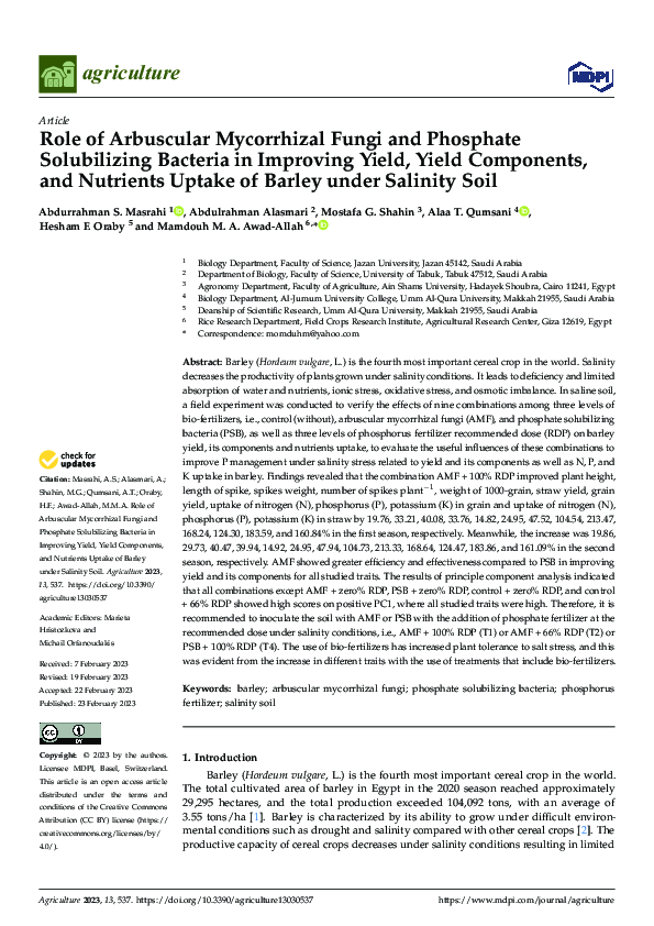 (PDF) Role of Arbuscular Mycorrhizal Fungi and Phosphate Solubilizing Bacteria in Improving ...