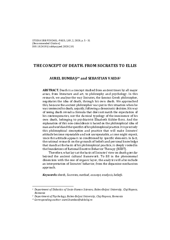 (PDF) The Concept of Death. From Socrates to Ellis