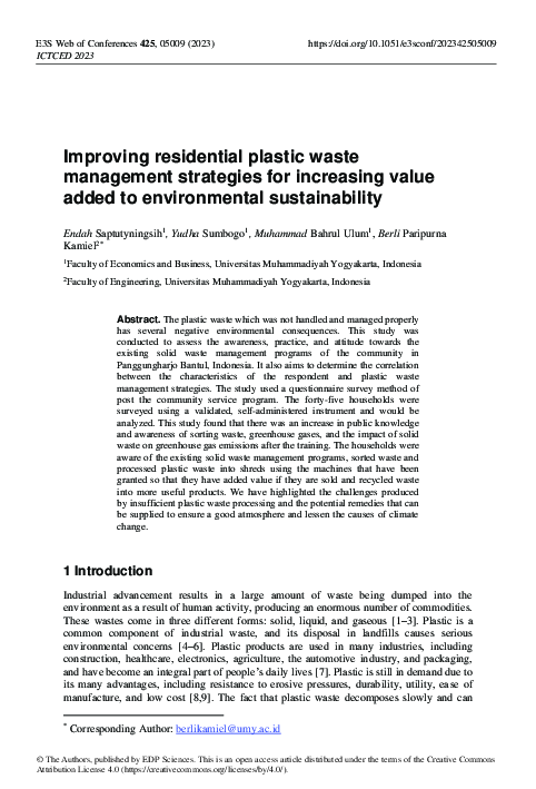 (PDF) Improving residential plastic waste management strategies for ...