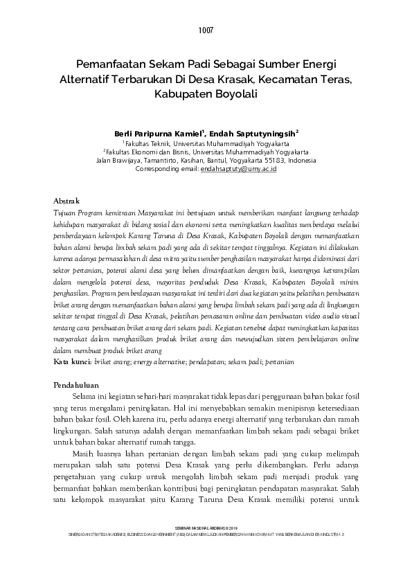 (PDF) Pemanfaatan Sekam Padi Sebagai Sumber Energi Alternatif Terbarukan Di Desa Krasak ...