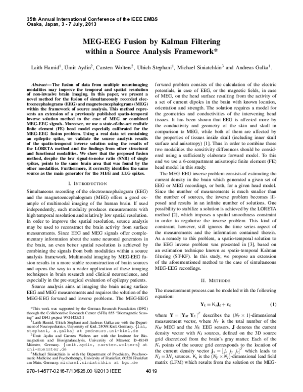 Pdf Meg Eeg Fusion By Kalman Filtering Within A Source Analysis Framework Ümit Volkan Aydın