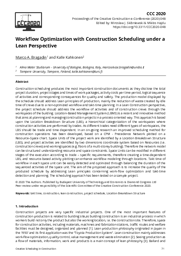 (PDF) Workflow Optimization with Construction Scheduling under a Lean Perspective