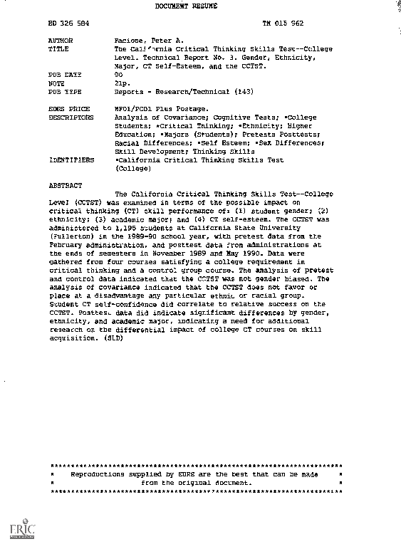 (PDF) The California Critical Thinking Skills Test--College Level ...
