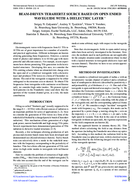 (PDF) Beam-driven Terahertz Source based on Open Ended Waveguide with a ...