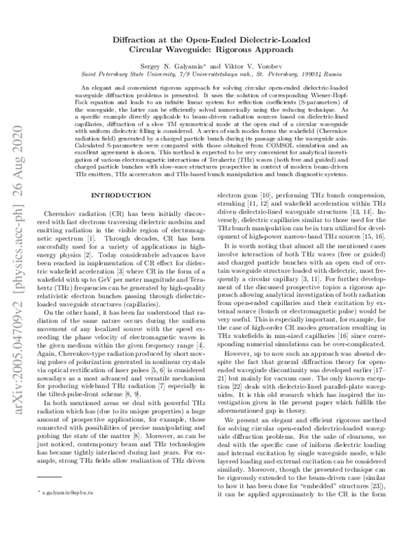 Pdf Diffraction At The Open Ended Dielectric Loaded Circular Waveguide Rigorous Approach