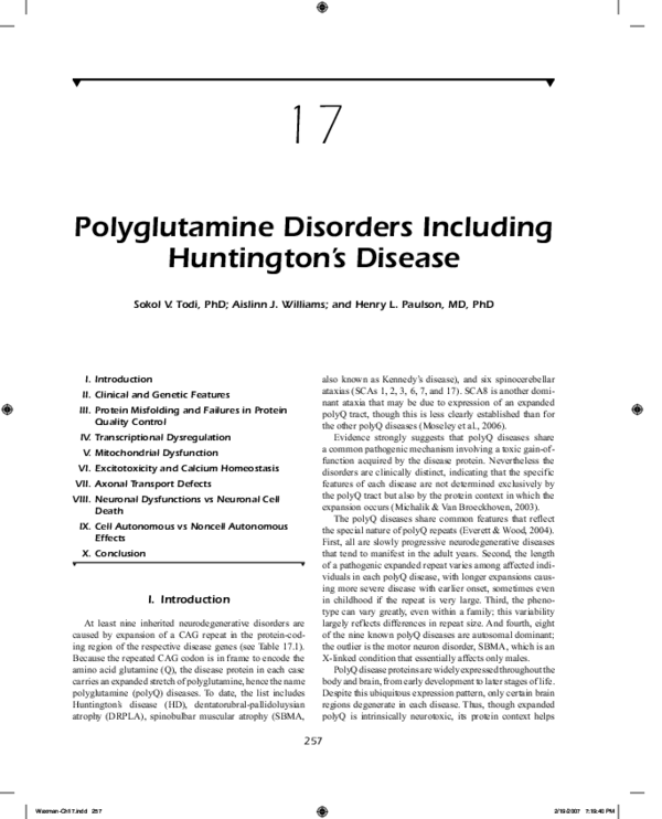 (PDF) Polyglutamine Disorders Including Huntington’s Disease
