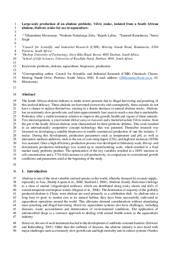 (PDF) Large-scale production of an abalone probiotic, Vibrio midae ...