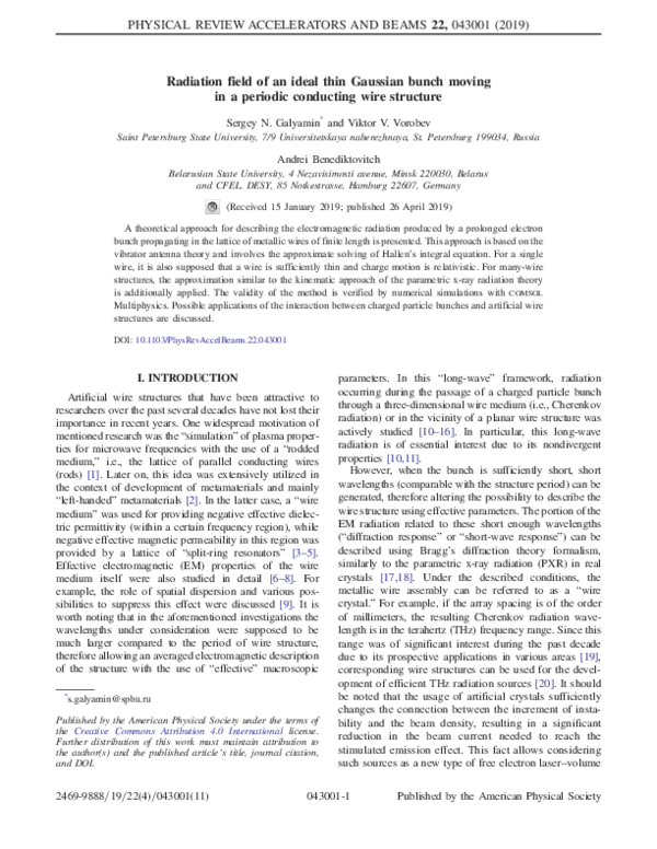 (PDF) Radiation of a Charge Moving in a Wire Structure