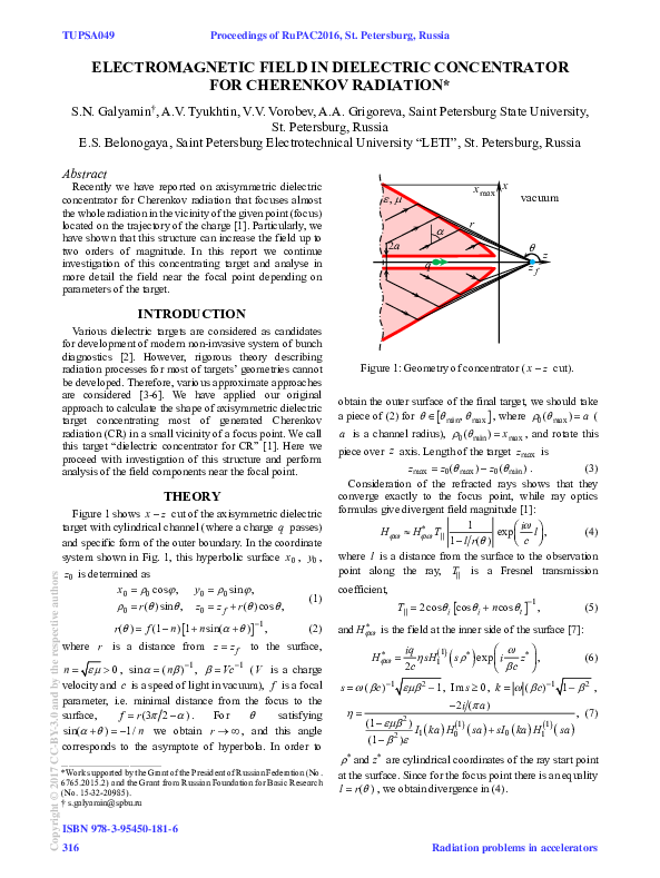 (PDF) Electromagnetic Field in Dielectric Concentrator for Cherenkov ...
