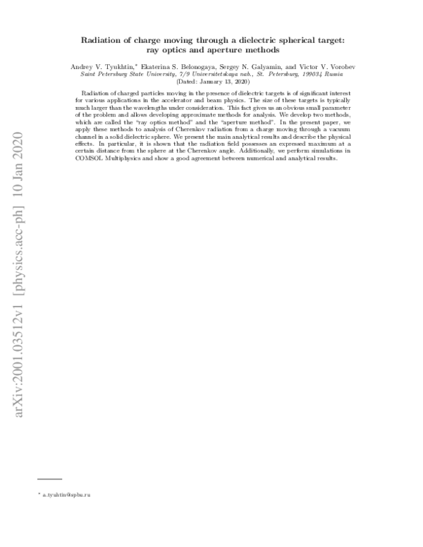(PDF) Radiation of charge moving through a dielectric spherical target ...