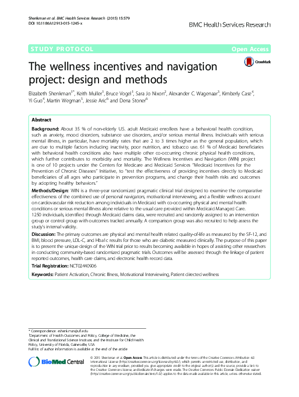 (PDF) The wellness incentives and navigation project: design and methods