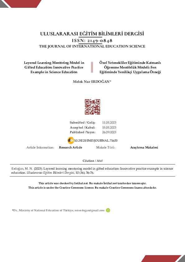 (PDF) Layered Learning Mentoring Model in Gifted Education: Innovative ...