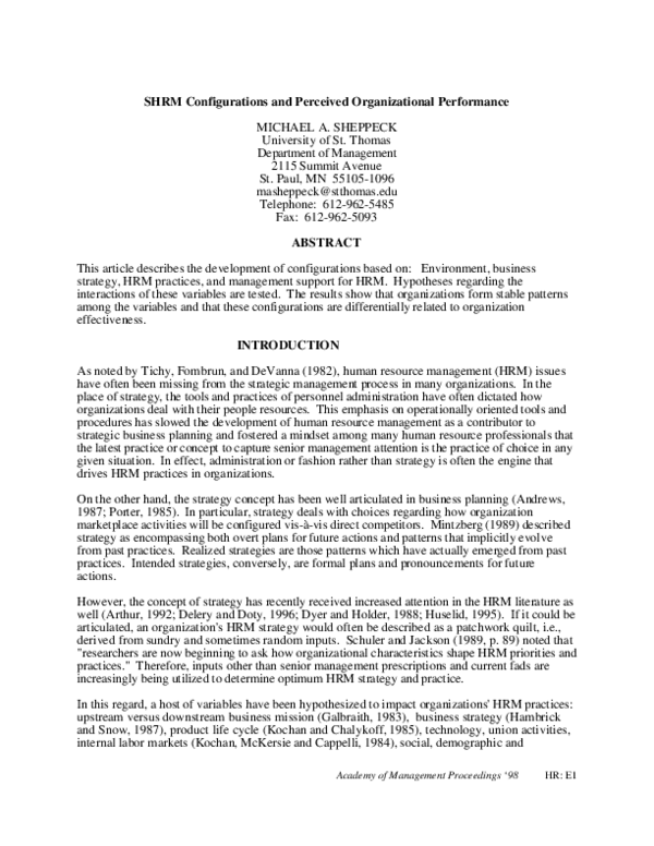 (PDF) SHRM Configurations and Perceived Organizational Performance