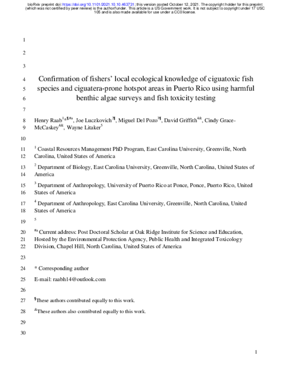 (PDF) Confirmation of fishers’ local ecological knowledge of ciguatoxic ...