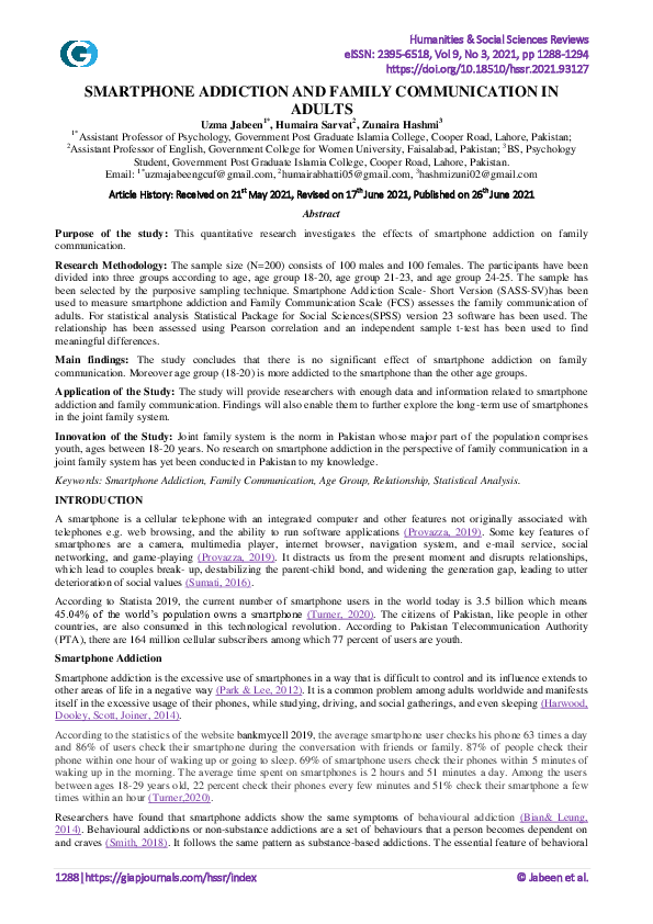 (PDF) Smartphone Addiction and Family Communication in Adults