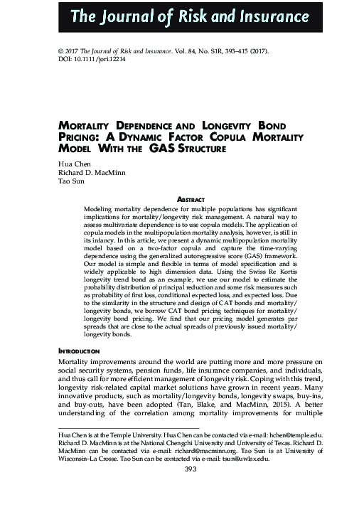 (PDF) Mortality Dependence and Longevity Bond Pricing: A Dynamic Factor ...
