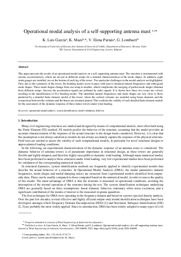 (PDF) Operational modal analysis of a self-supporting antenna mast