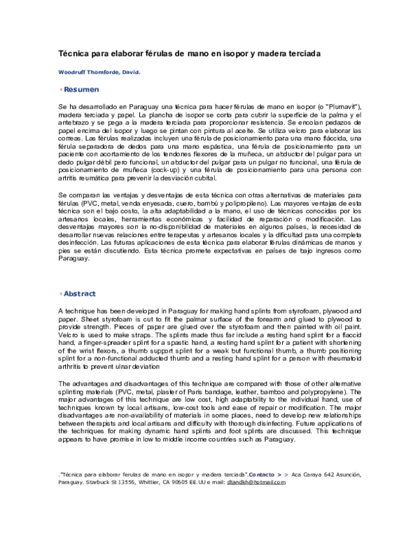 (PDF) Técnica para elaborar férulas de mano en isopor y madera terciada