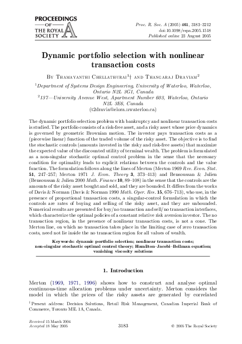 Pdf Dynamic Portfolio Selection With Nonlinear Transaction Costs Thangaraj Draviam