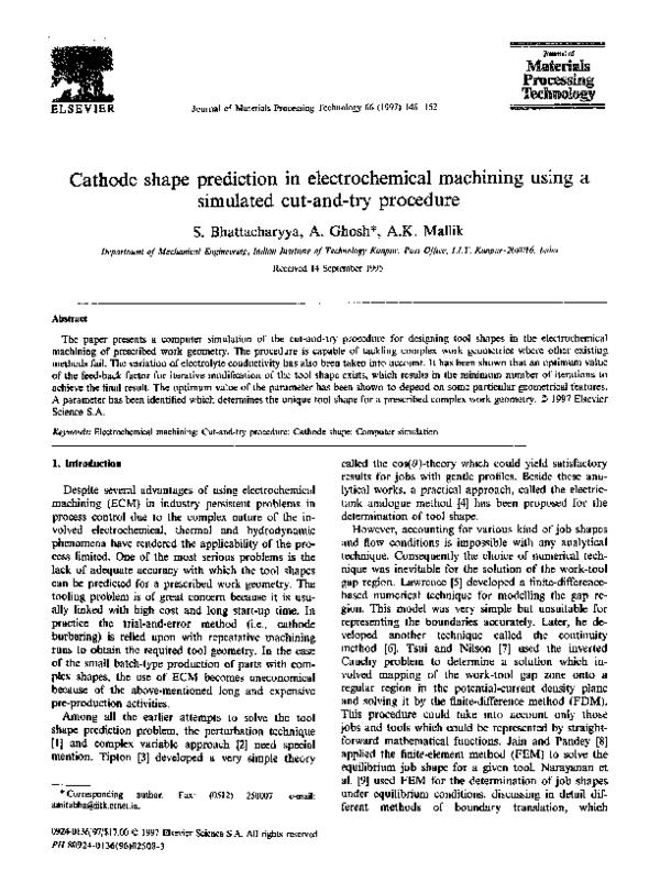 (PDF) Cathode shape prediction in electrochemical machining using a simulated cut-and-try procedure