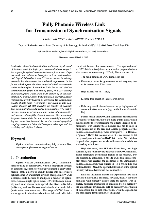(PDF) Fully Photonic Wireless Link for Transmission of Synchronization Signals