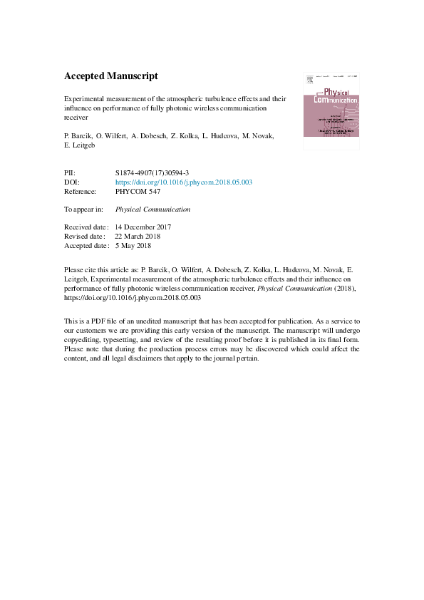 Pdf Experimental Measurement Of The Atmospheric Turbulence Effects And Their Influence On
