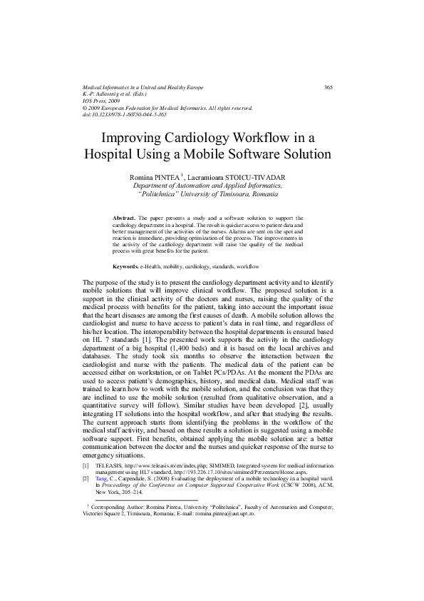 (PDF) Improving cardiology workflow in a hospital using a mobile ...