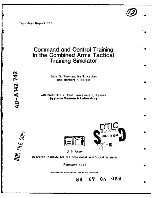 (PDF) Command and control training in the combined arms tactical training simulator