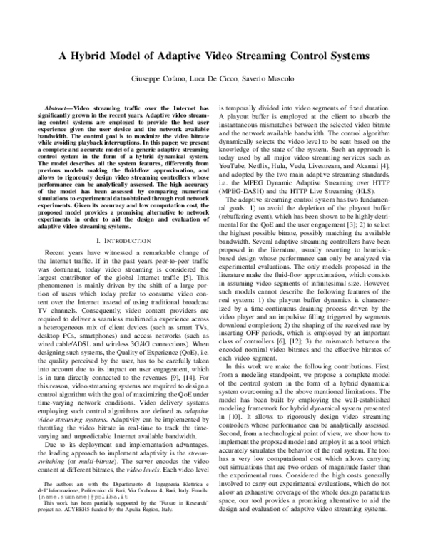 (PDF) A hybrid model of adaptive video streaming control systems