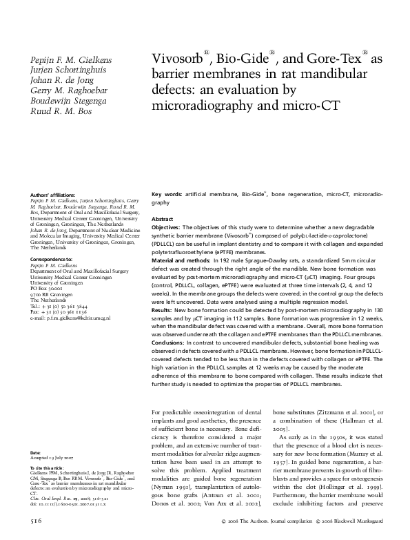 (PDF) Vivosorb®, Bio-Gide®, and Gore-Tex®as barrier membranes in rat ...