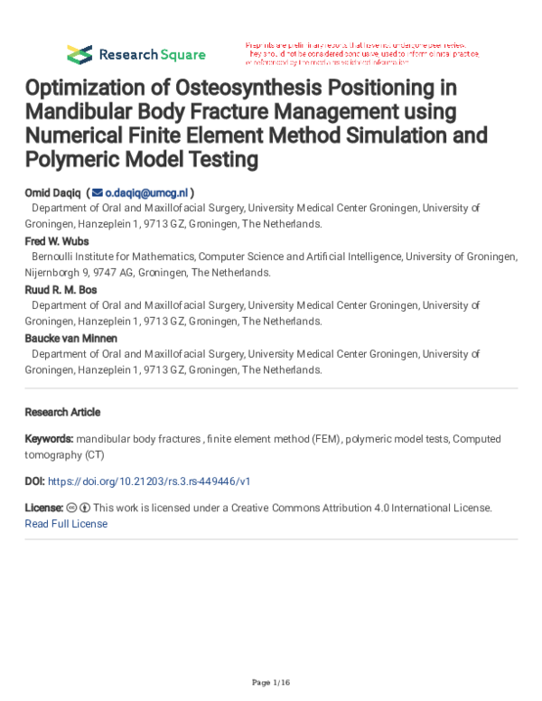 Pdf Optimization Of Osteosynthesis Positioning In Mandibular Body Fracture Management Using
