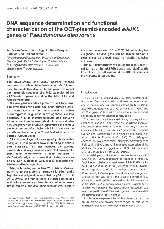 (PDF) DNA sequence determination and functional characterization of the ...