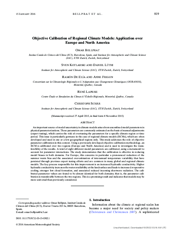 Pdf Objective Calibration Of Regional Climate Models Application