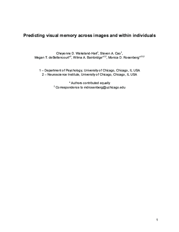 (PDF) Predicting visual memory across images and within individuals | Cheyenne Hart - Academia.edu